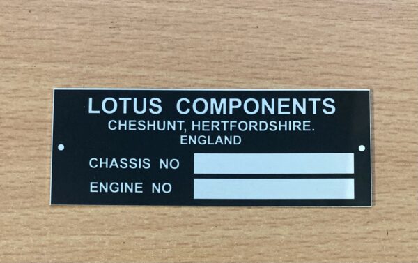 Commission Chassis Plate - Lotus Components - KELVEDON LOTUS LTD. Kelsport